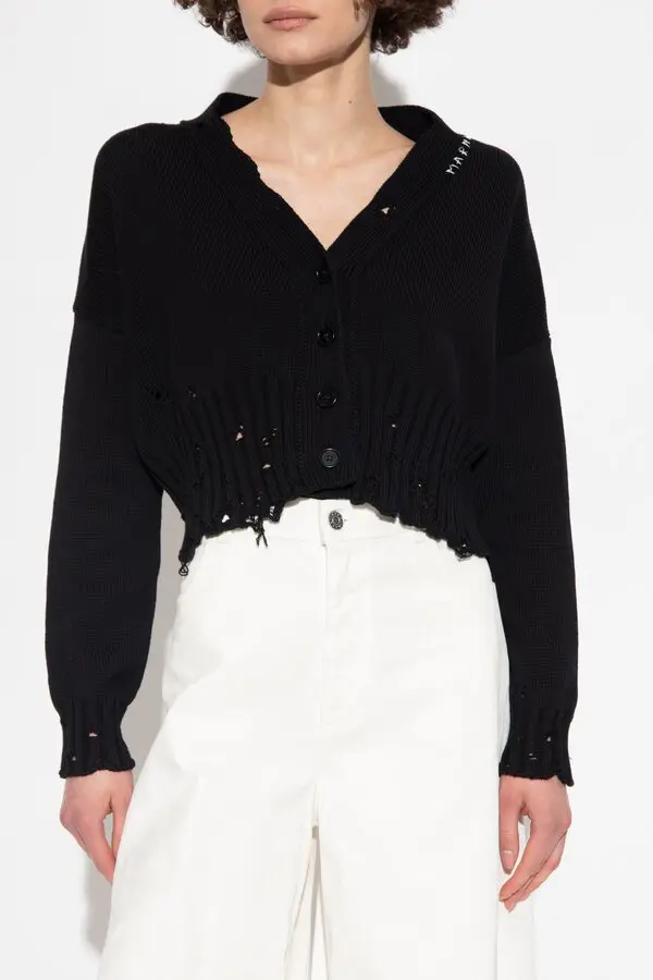 Marni Distressed Cropped Knitted Cardigan