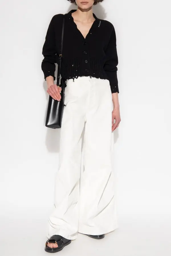 Marni Distressed Cropped Knitted Cardigan