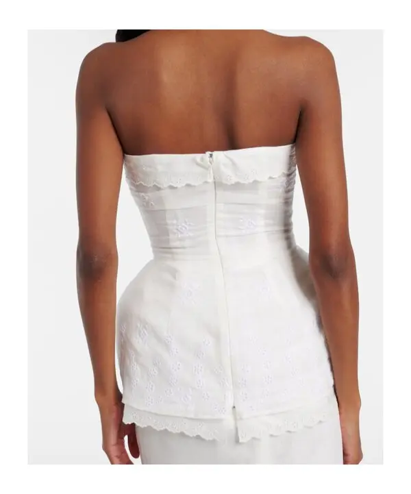 Magda Butrym Scalloped Cotton-blend Bandeau Top With Embroidery