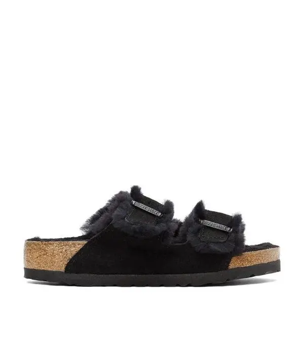 BIRKENSTOCK Arizona Shearling Buckled Sandals - Black