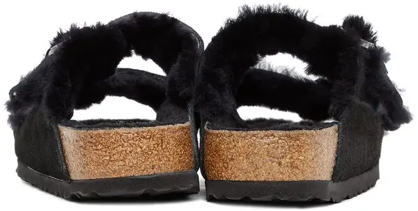 BIRKENSTOCK Arizona Shearling Buckled Sandals - Black