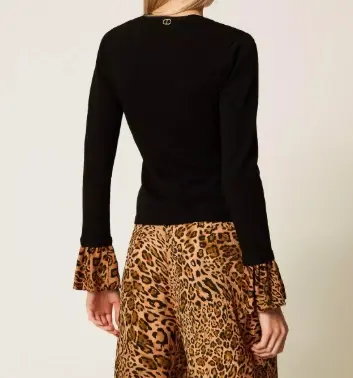 TWINSET V-neck Ruffled Jumper With Leopard Print Cuffs