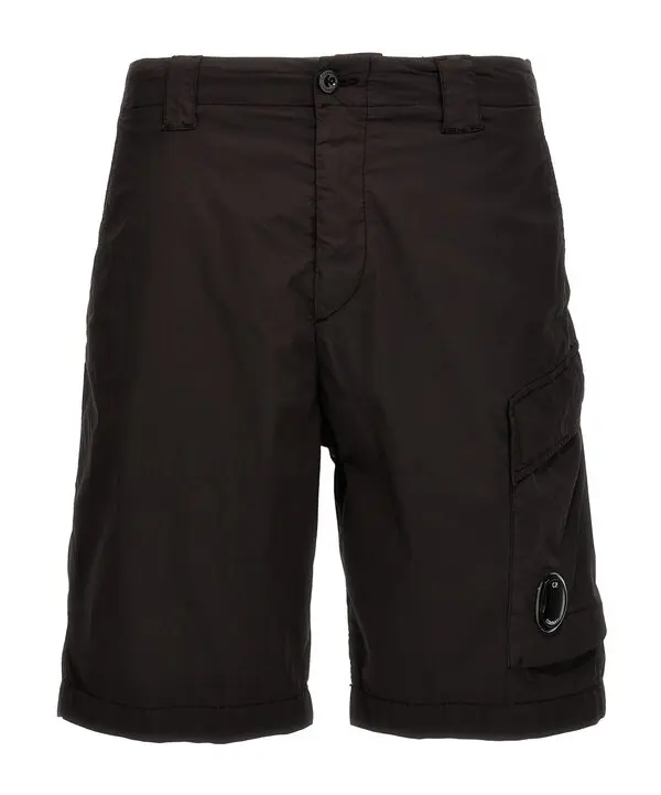 C.P. COMPANY 50 Fili Lens Detailed Straight Hem Shorts - Black