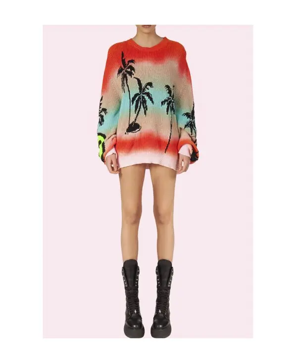 BARROW Plam Tree Graphic Intarsia Crewneck Sweater