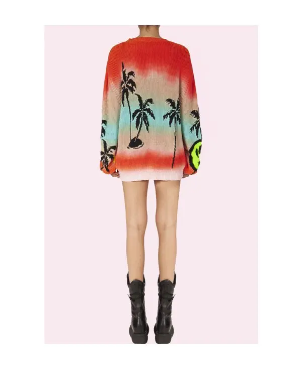BARROW Plam Tree Graphic Intarsia Crewneck Sweater