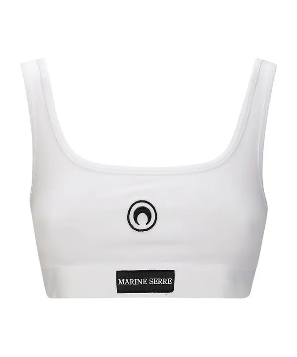 MARINE SERRE Moon Embroidered Sleeveless Sport Bra - White