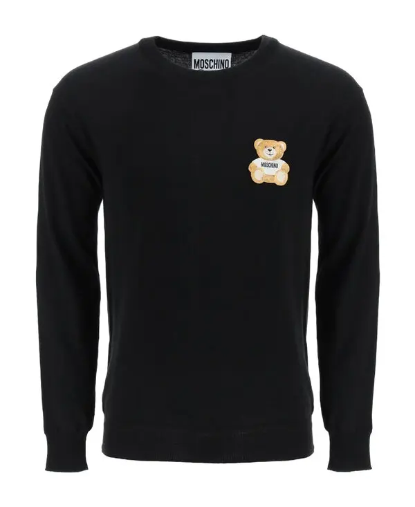 Moschino Teddy Bear Patch Crewneck Knitted Jumper - Black