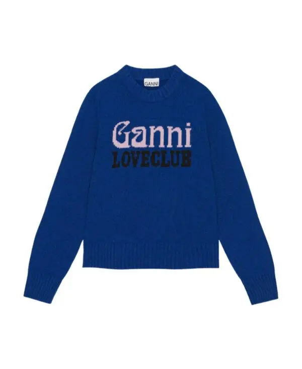 GANNI Logo-intarsia Knitted Crewneck Jumper