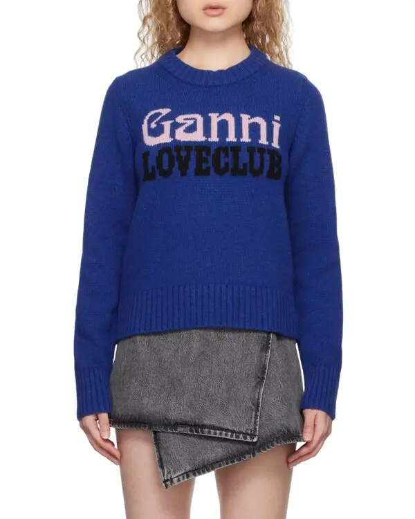 GANNI Logo-intarsia Knitted Crewneck Jumper