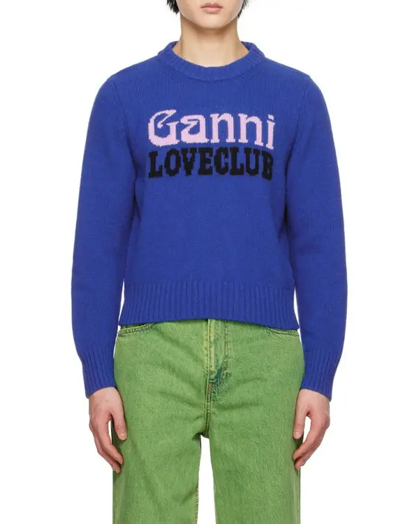 GANNI Logo-intarsia Knitted Crewneck Jumper