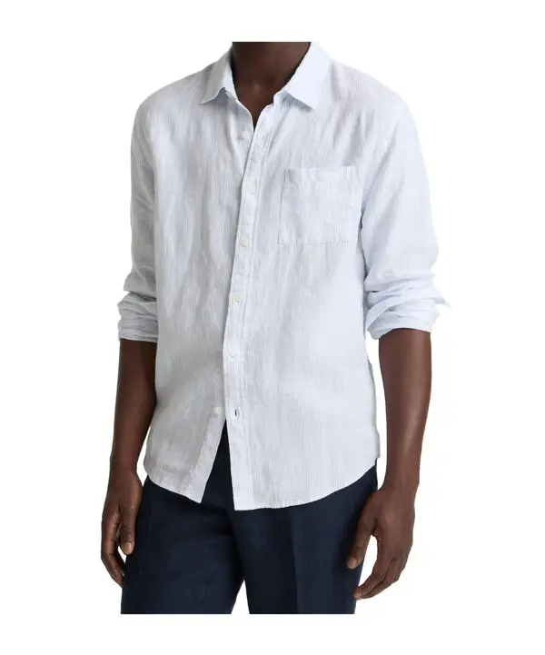 Vince Tate Stripe Pocket-detail Linen Shirt - White