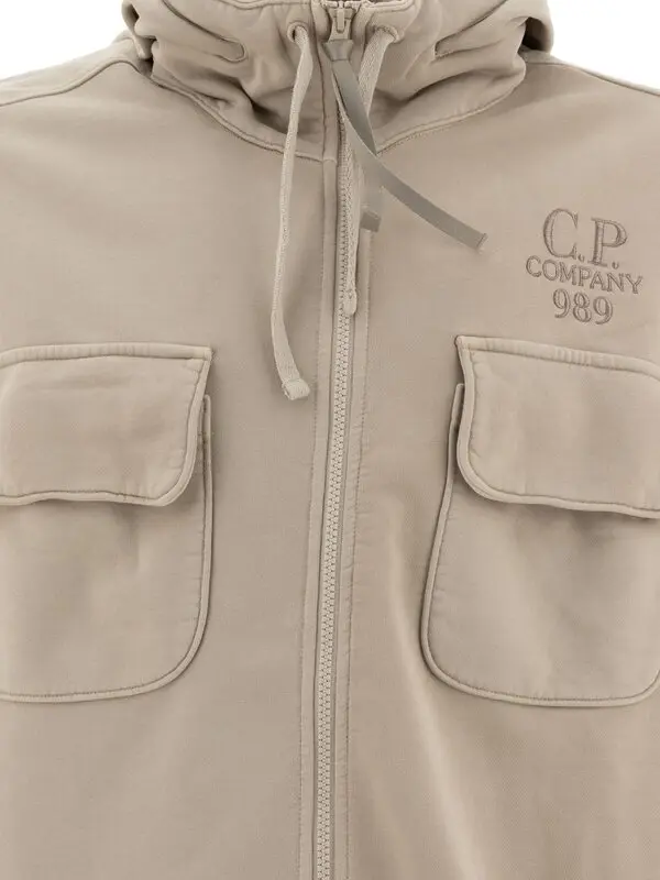 C.P. COMPANY Brushed And Emerized Diagonal Fleece Hooded Utility Sweatshirt