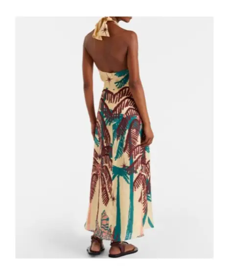Johanna Ortiz Floral Linen Halterneck Midi Dress - Nude