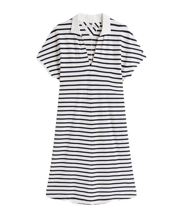 Tommy Hilfiger Fit And Flare Midi Polo Dress - Breton/ Ecu/ Dark Blue