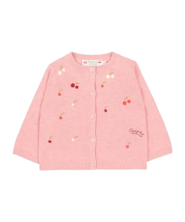 Bonpoint Hand-embroidered Cherries Cardigan - Pink