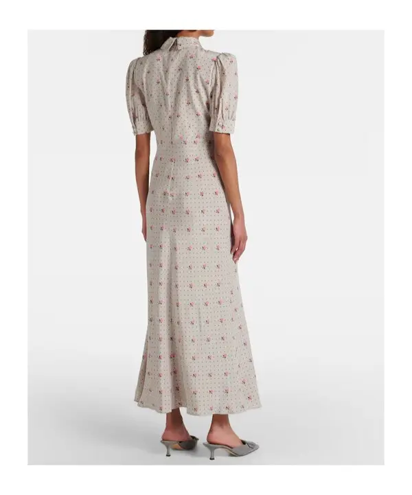 Alessandra Rich Floral Polka-dot Silk Maxi Dress