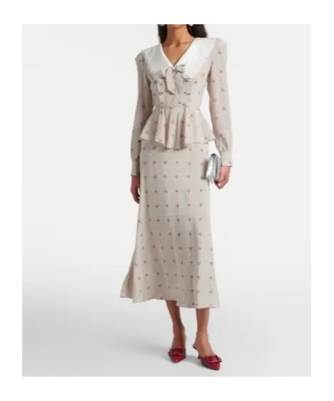 Alessandra Rich Floral Polka Dot Silk Maxi Dress