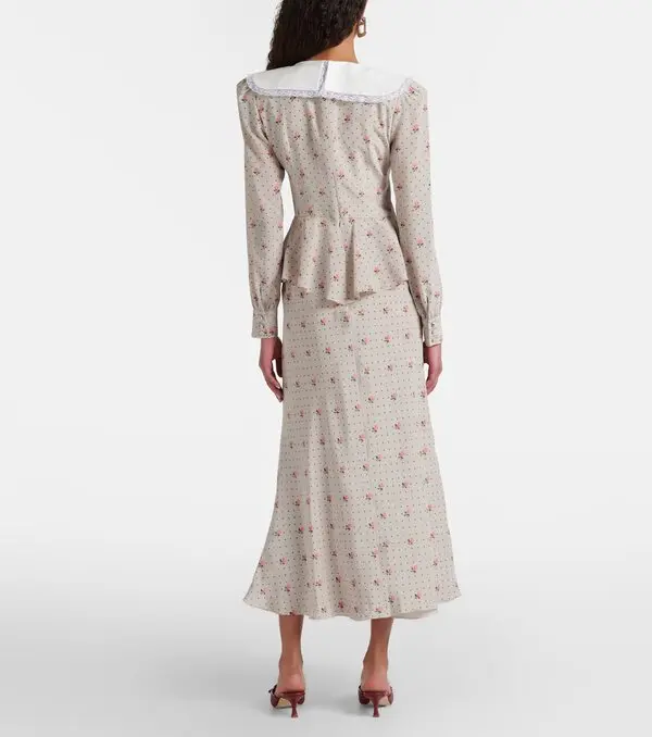 Alessandra Rich Floral Polka Dot Silk Maxi Dress
