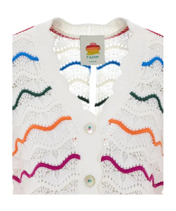 Farm Rio Wavy Open-knit Cropped Cardigan