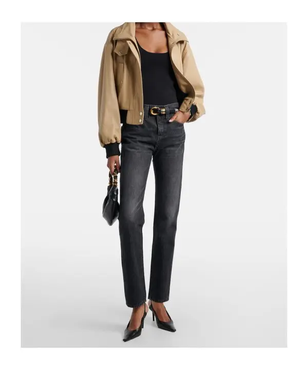 Nour Hammour Briar Cropped Leather Blouson Jacket