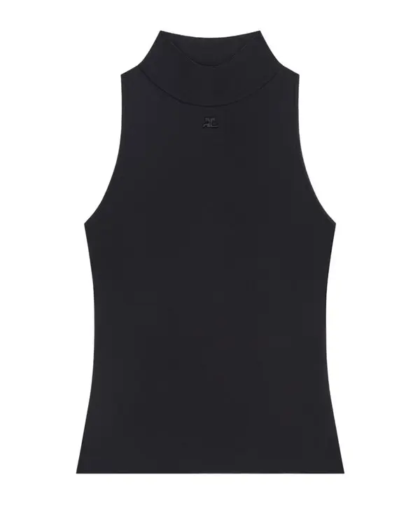 COURREGES High-neck Sleeveless Knit Top With Logo Detail - Black