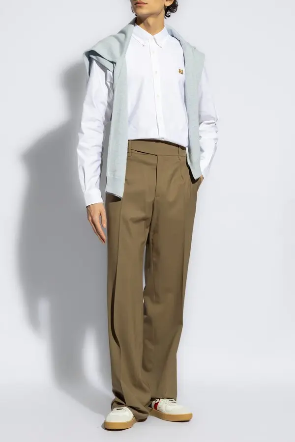 Maison Kitsuné Fox Head Embroidered Long-sleeved Shirt