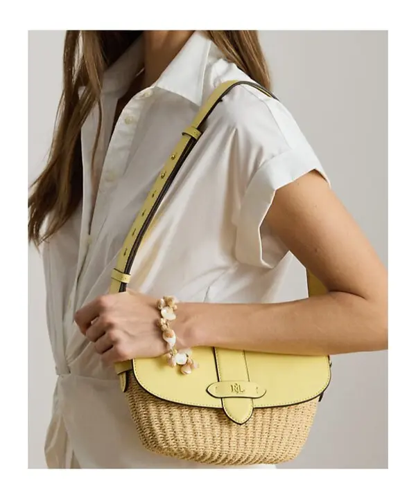 Ralph Lauren Small Lynden Straw-leather Shoulder Bag