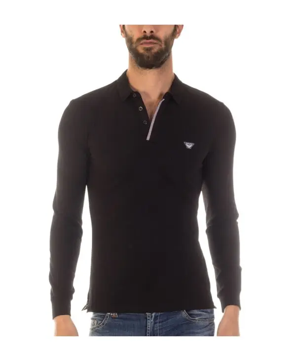 Emporio Armani Long-sleeved Polo Shirt - Black