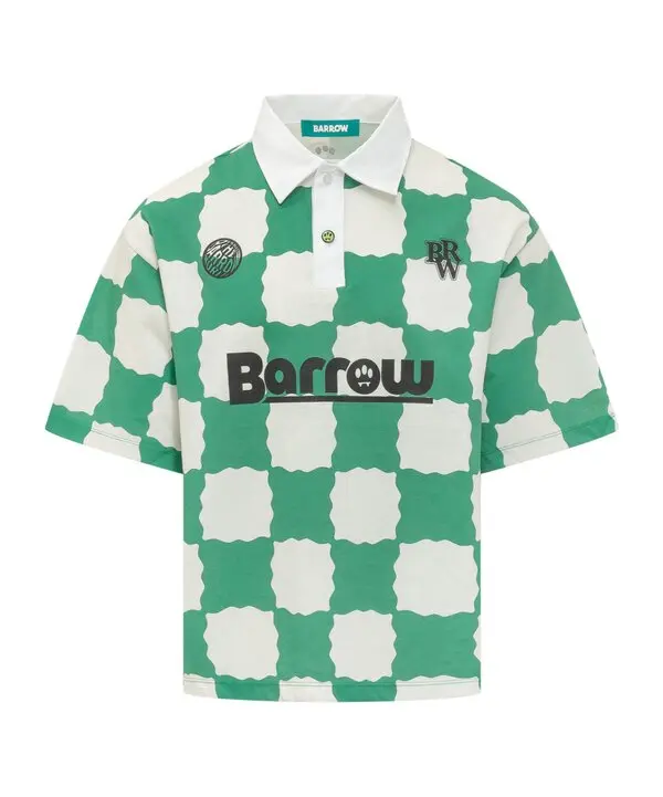 BARROW Logo Printed Checked Polo Shirt - White