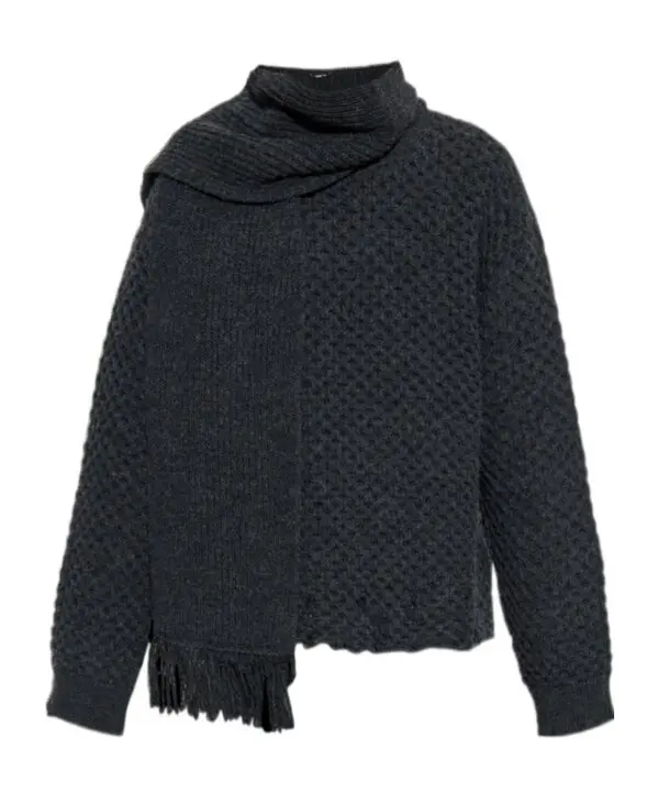 MAISON MARGIELA Fringed Scarf Knitted Pullover - Black