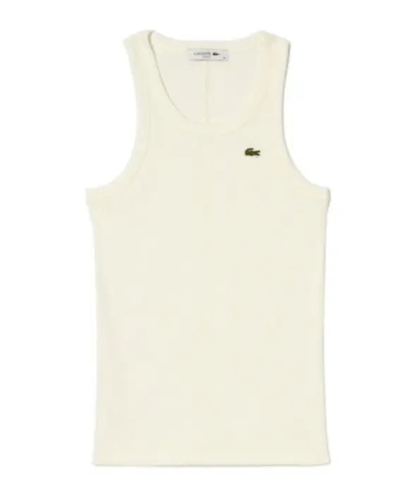Lacoste Ribbed Tank Top With Embroidered Logo - White