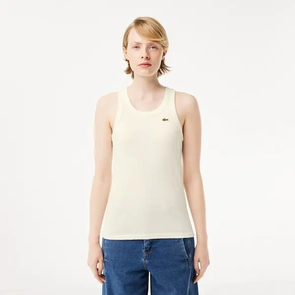 Lacoste Ribbed Tank Top With Embroidered Logo