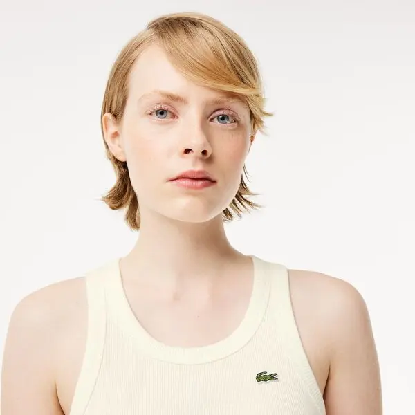 Lacoste Ribbed Tank Top With Embroidered Logo