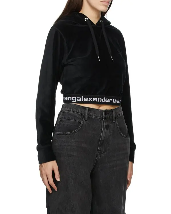 Alexander Wang Cropped Corduroy Hoodie With Logo Detail
