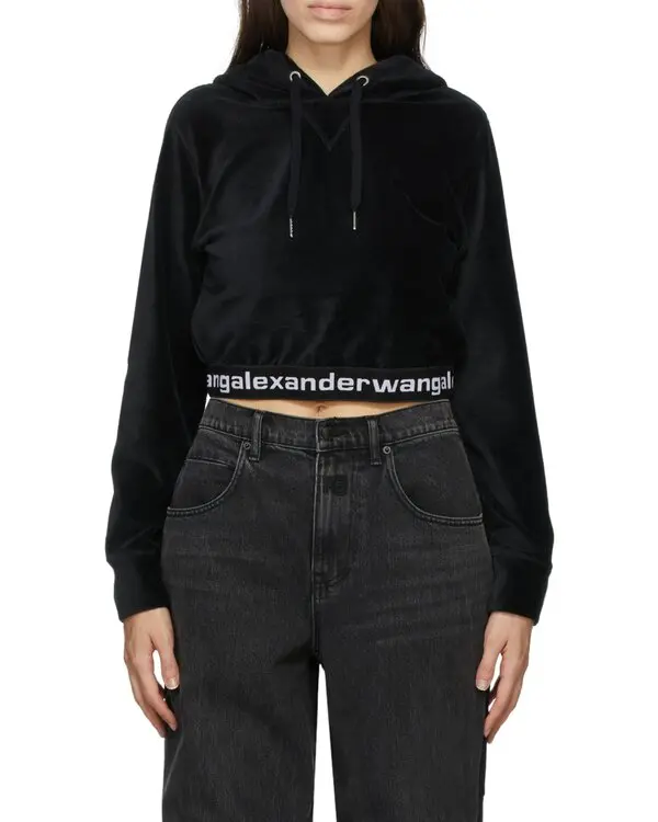 Alexander Wang Cropped Corduroy Hoodie With Logo Detail