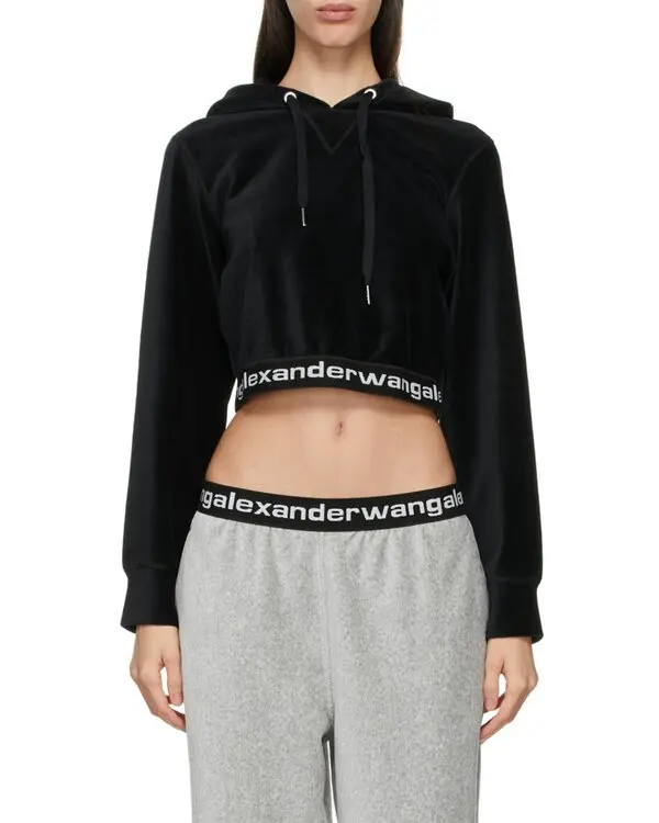 Alexander Wang Cropped Corduroy Hoodie With Logo Detail