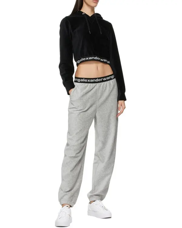 Alexander Wang Cropped Corduroy Hoodie With Logo Detail