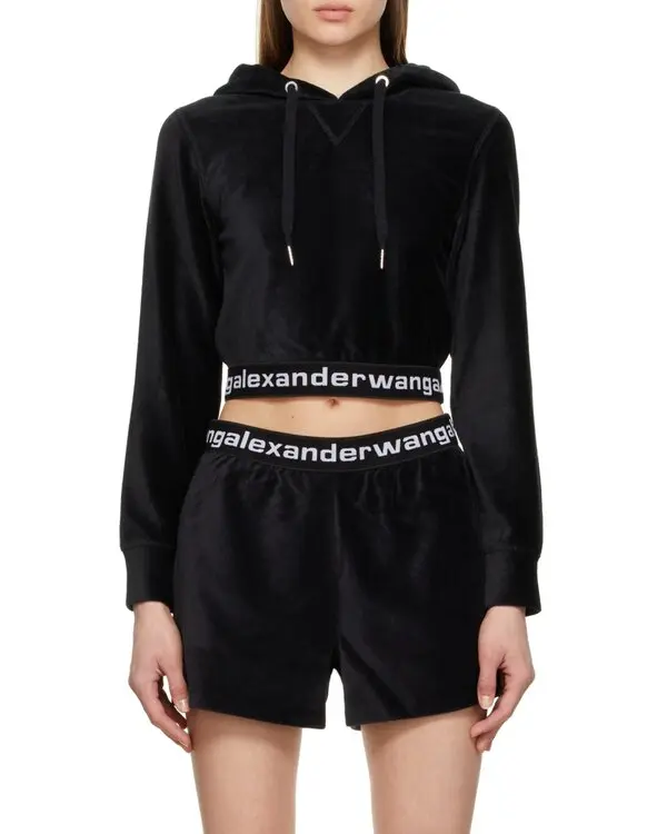 Alexander Wang Cropped Corduroy Hoodie With Logo Detail