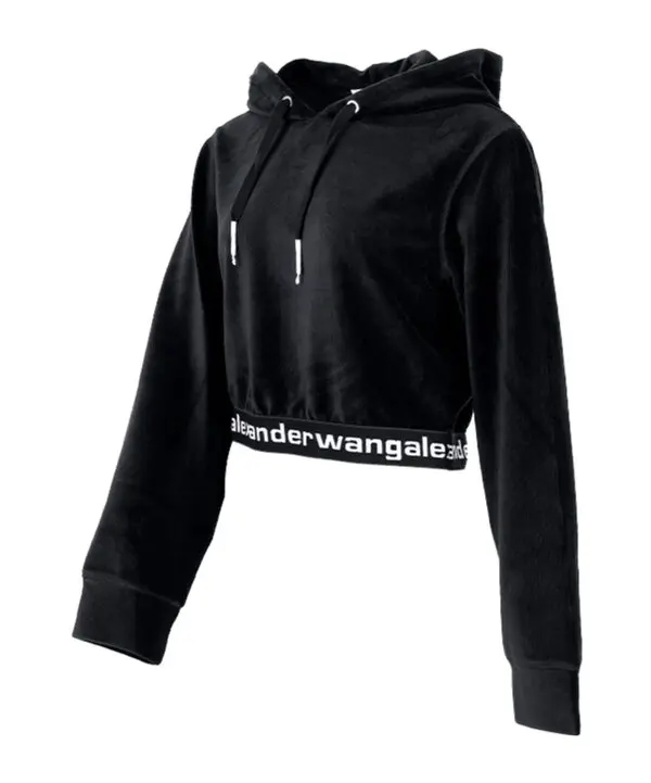 Alexander Wang T Logo Cropped Corduroy Hoodie - Black