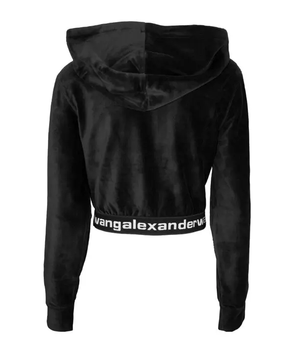 Alexander Wang T Logo Cropped Corduroy Hoodie - Black