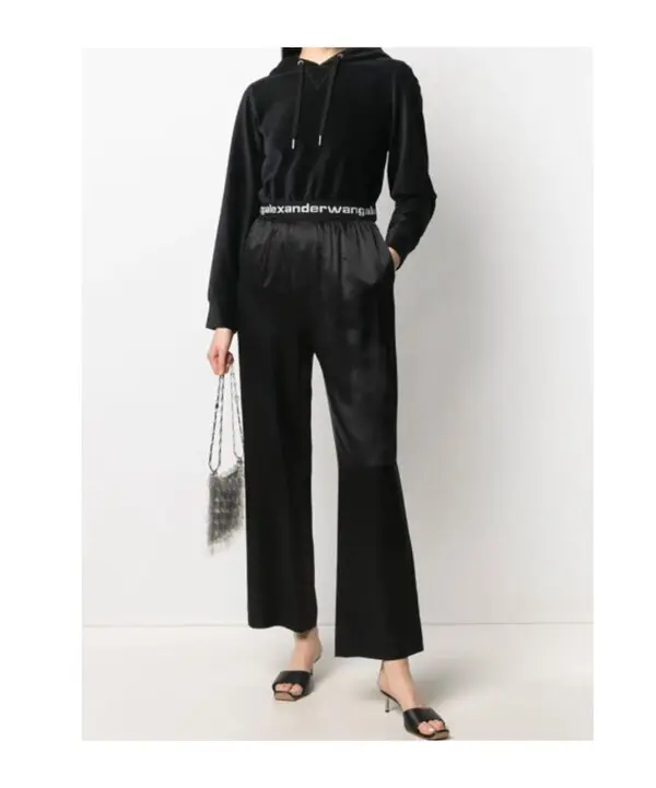 Alexander Wang T Logo Cropped Corduroy Hoodie - Black