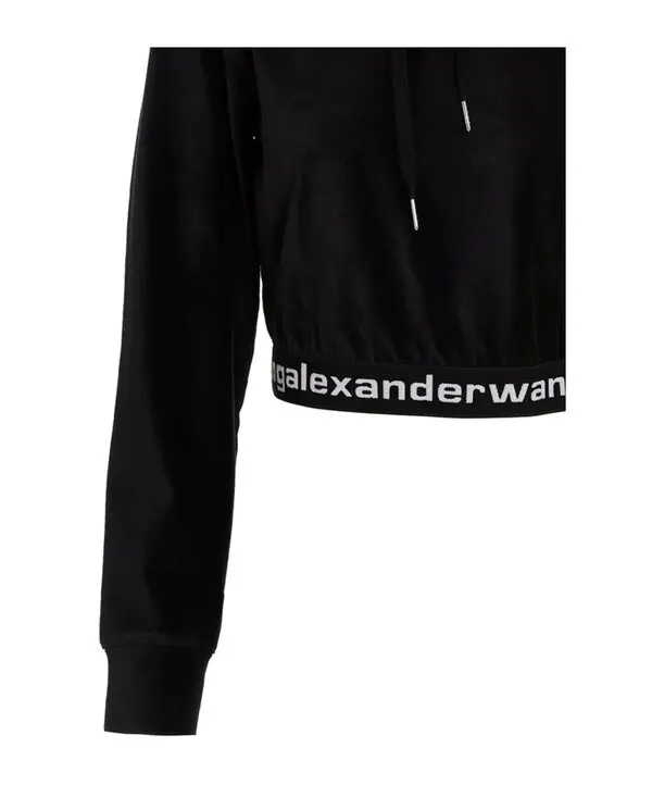 Alexander Wang T Logo Cropped Corduroy Hoodie - Black