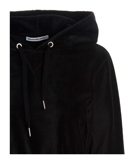 Alexander Wang T Logo Cropped Corduroy Hoodie - Black