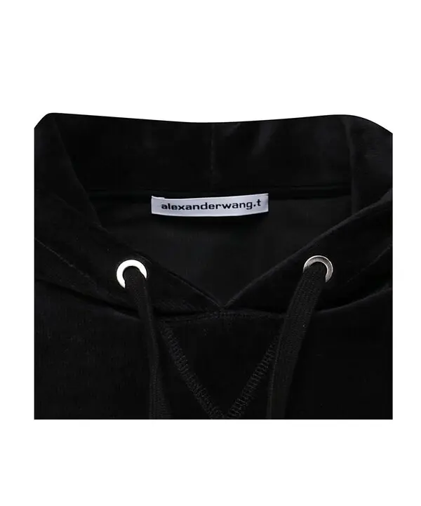 Alexander Wang T Logo Cropped Corduroy Hoodie - Black