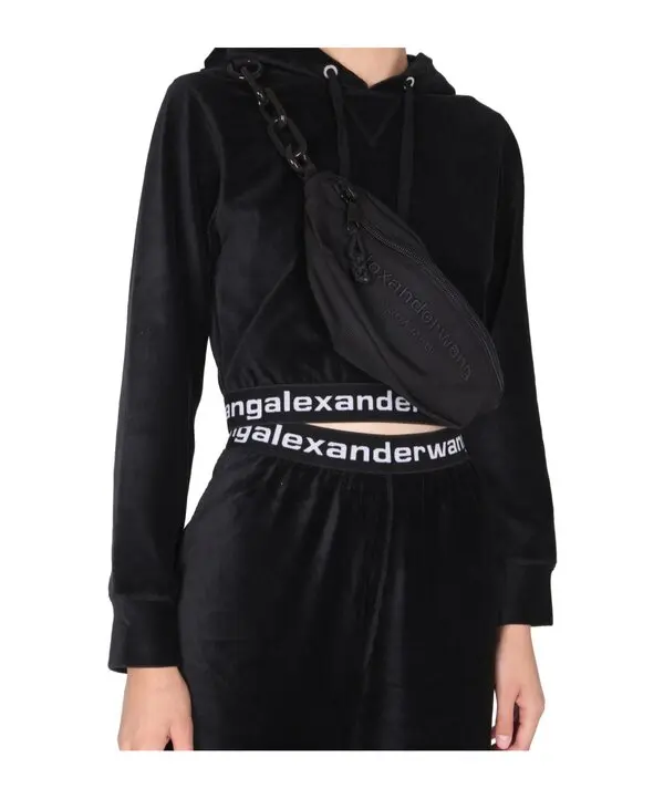 Alexander Wang T Logo Cropped Corduroy Hoodie - Black
