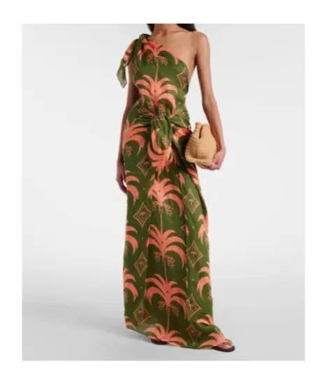 Johanna Ortiz Asymmetrical Printed Linen Midi Dress