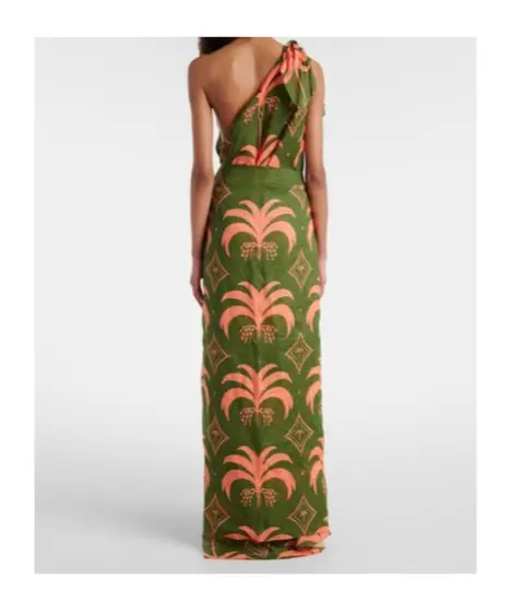 Johanna Ortiz Asymmetrical Printed Linen Midi Dress