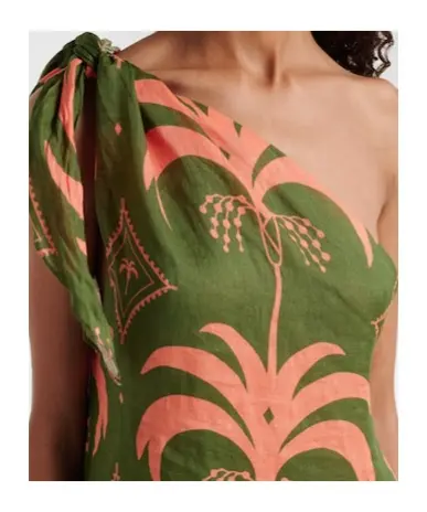 Johanna Ortiz Asymmetrical Printed Linen Midi Dress