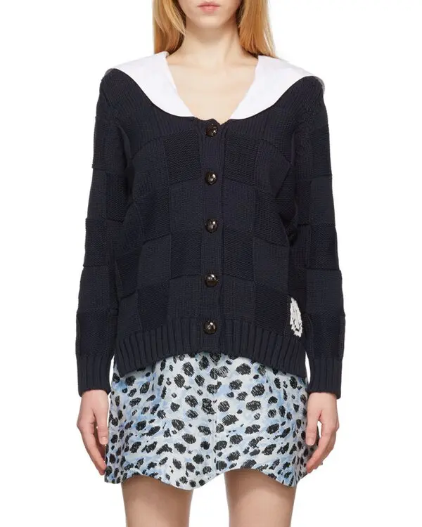 GANNI Sailor Collar Intarsia-knit Cardigan