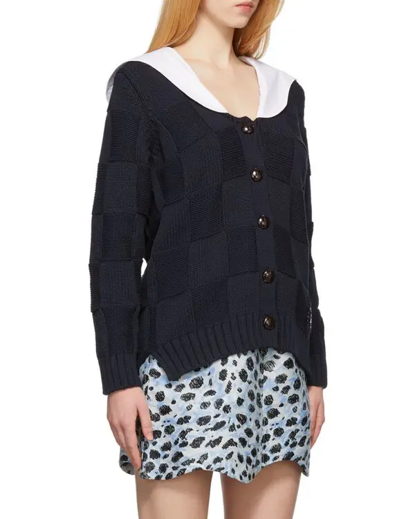 GANNI Sailor Collar Intarsia-knit Cardigan